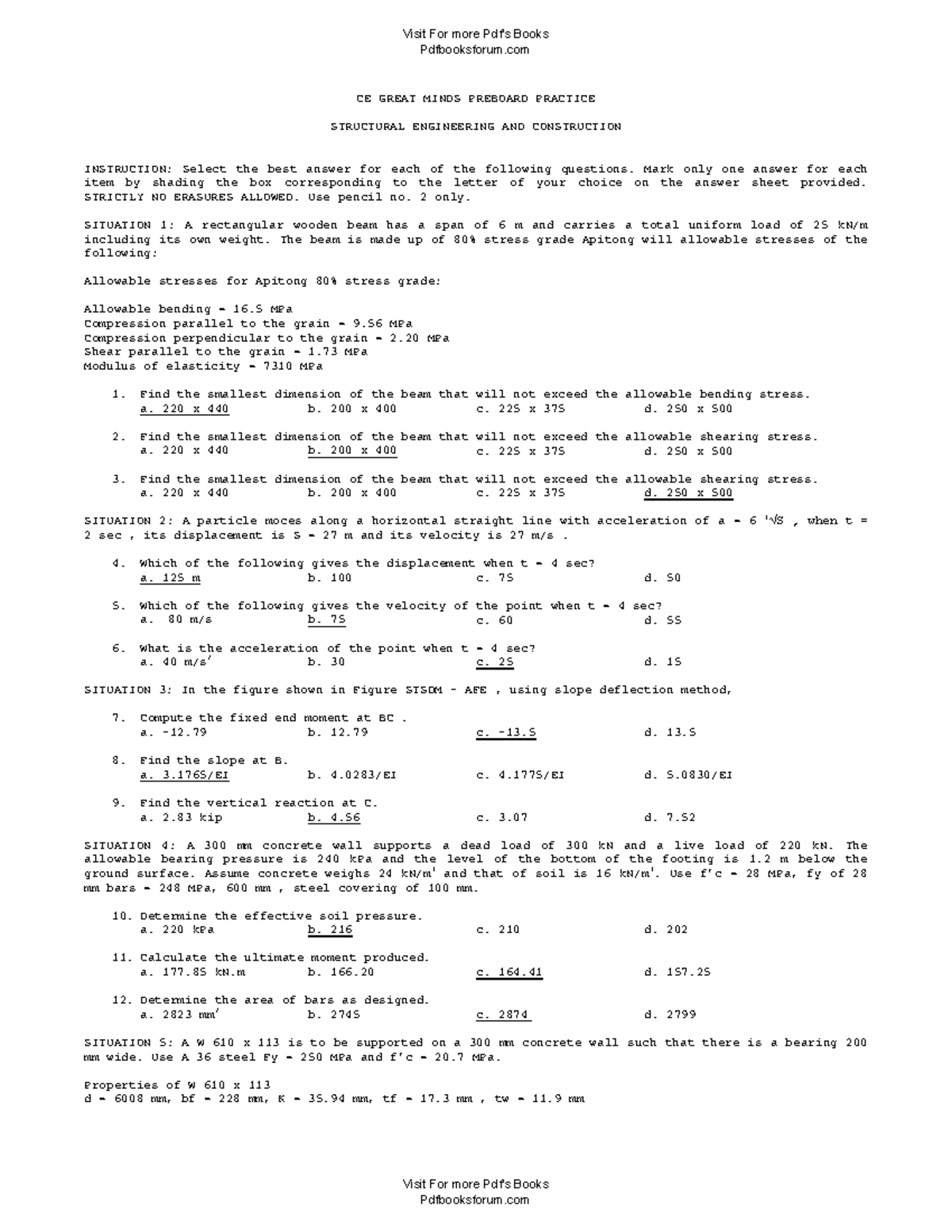 CE GREAT MINDS PREBOARD PRACTICE IN STRUCTURAL ENG & CONSTR - Studocu