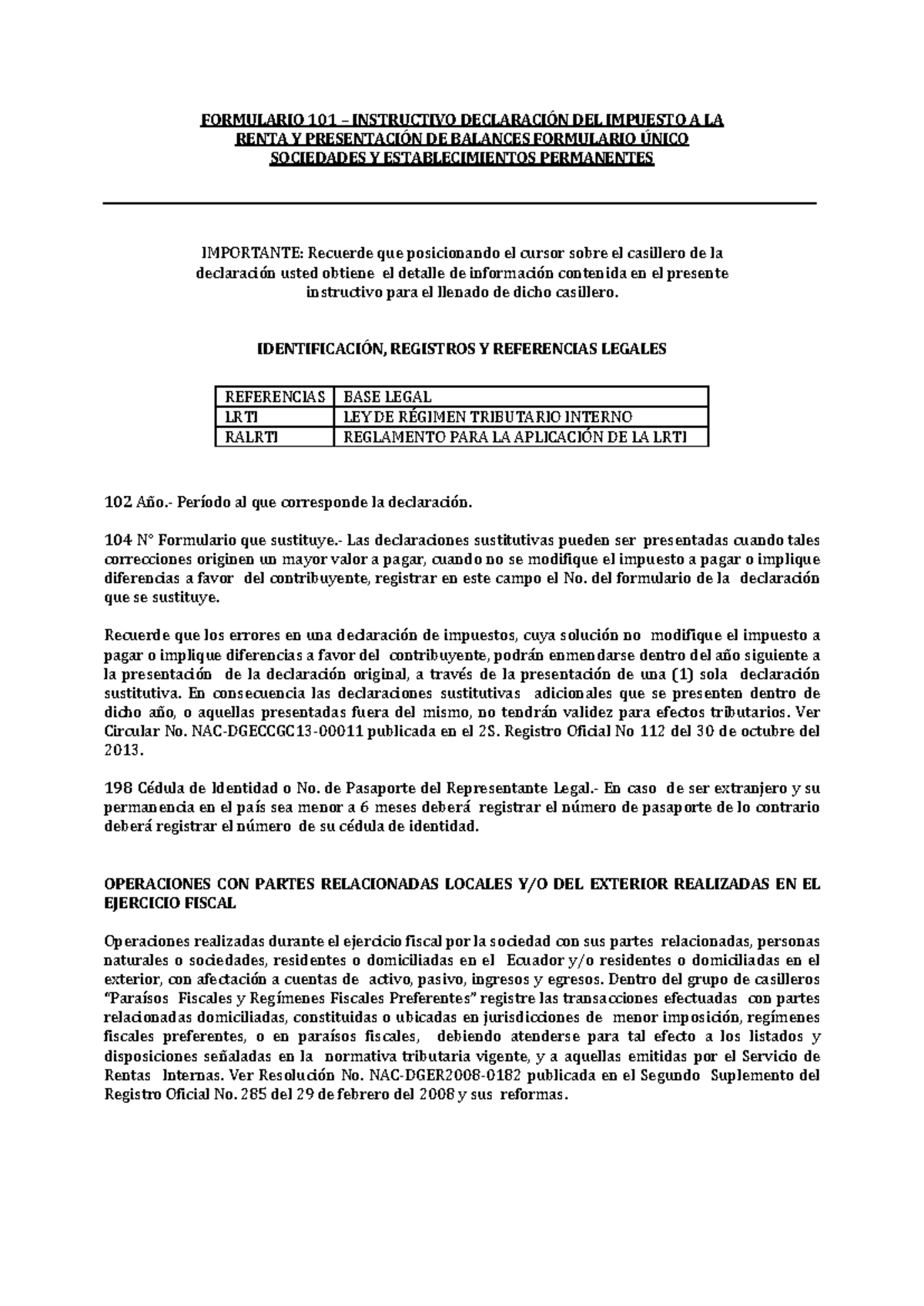 Instructivo para llenar Formulario 101 - FORMULARIO 101 – INSTRUCTIVO ...