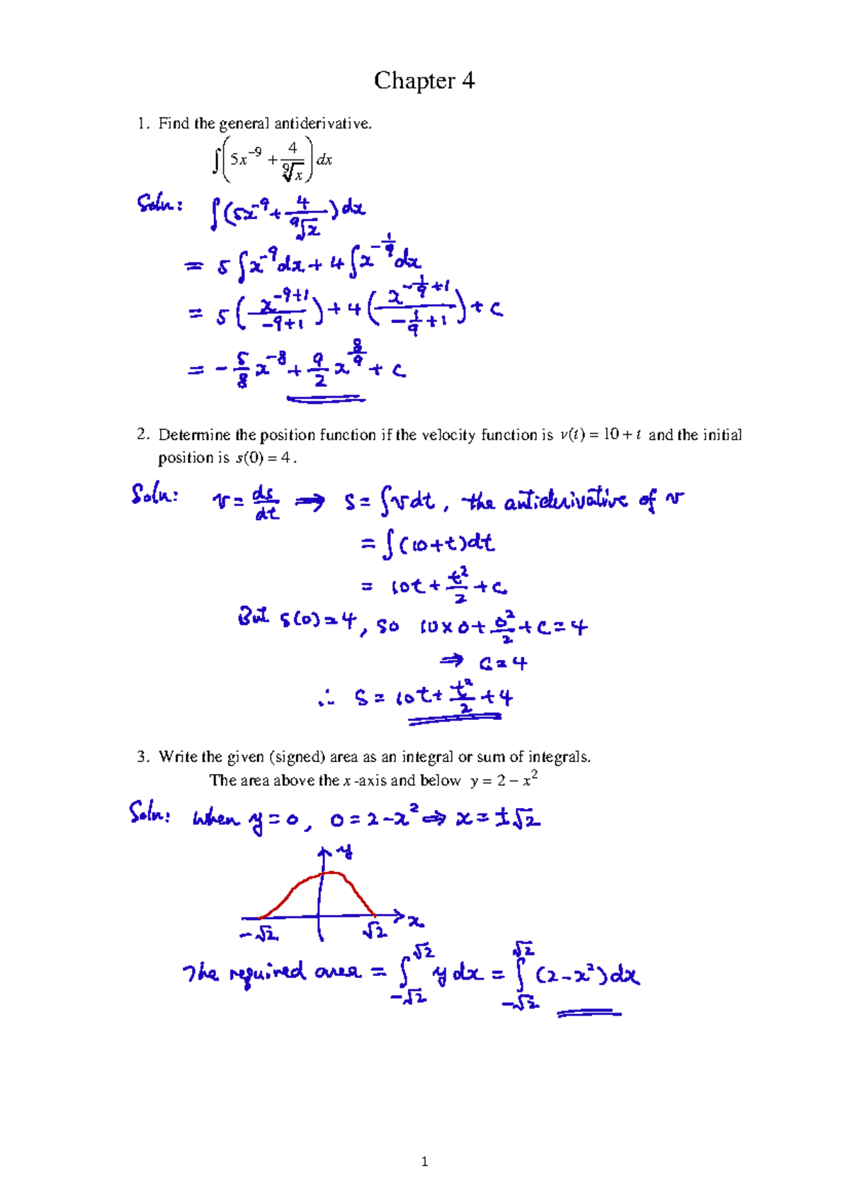 Chapter 4 Calculus Practice: Antiderivatives & Integrals - Studocu