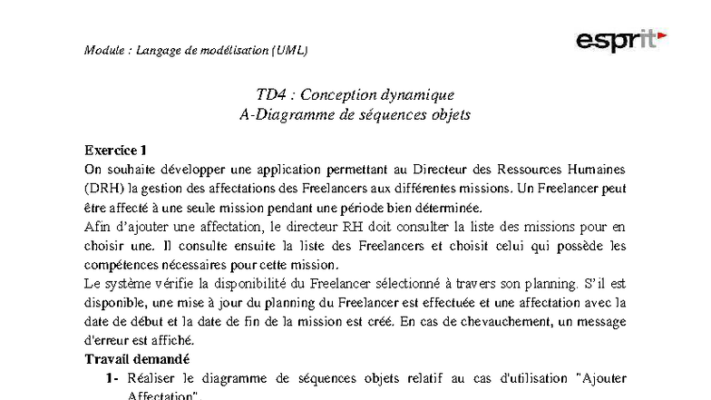 TD4 : UML - Conception Dynamique de Séquences Objets - Studocu