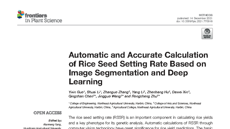 Automatic Calculation of Rice Seed Setting Rate Using Deep Learning ...