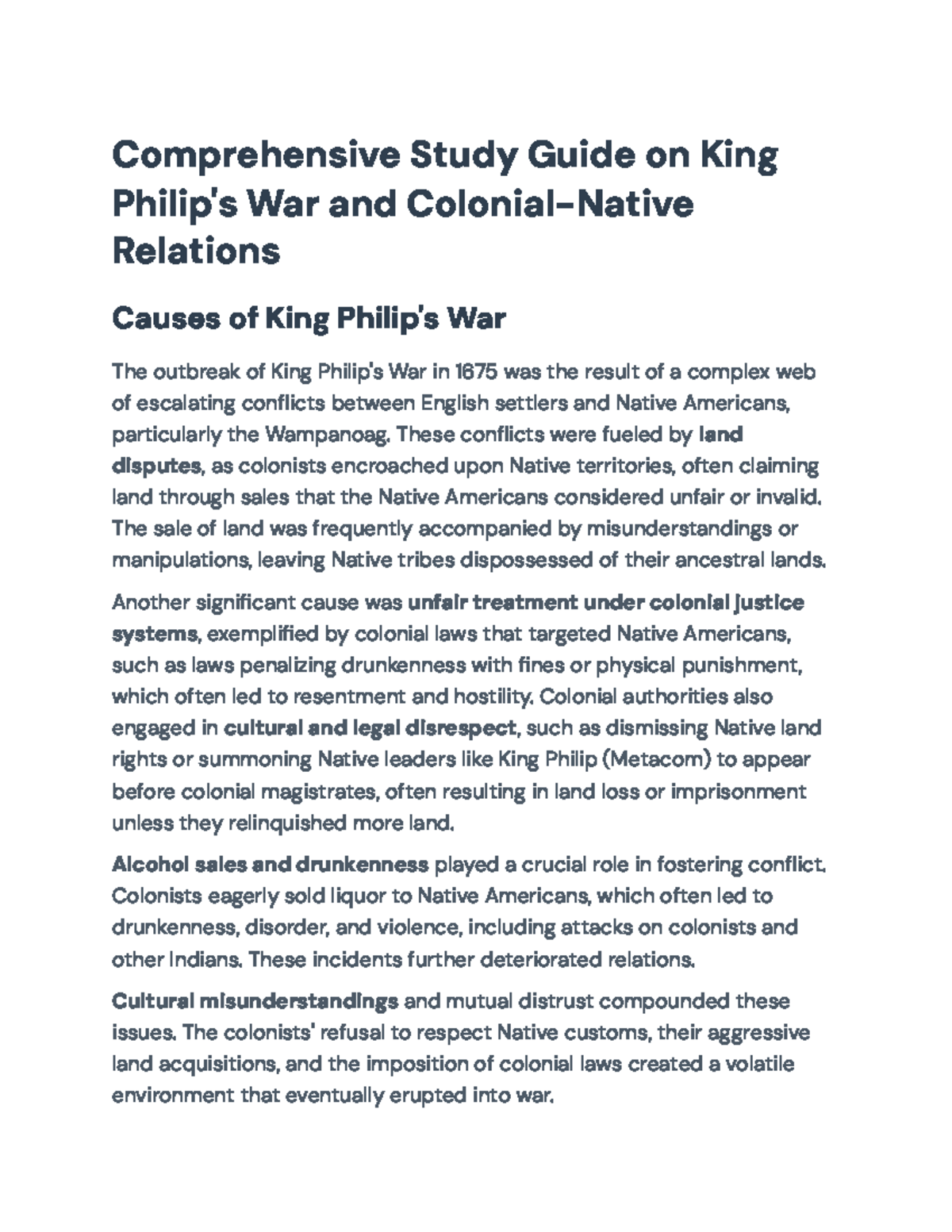 Comprehensive Study Guide: King Philip's War (HIST 101) - Comprehensive ...