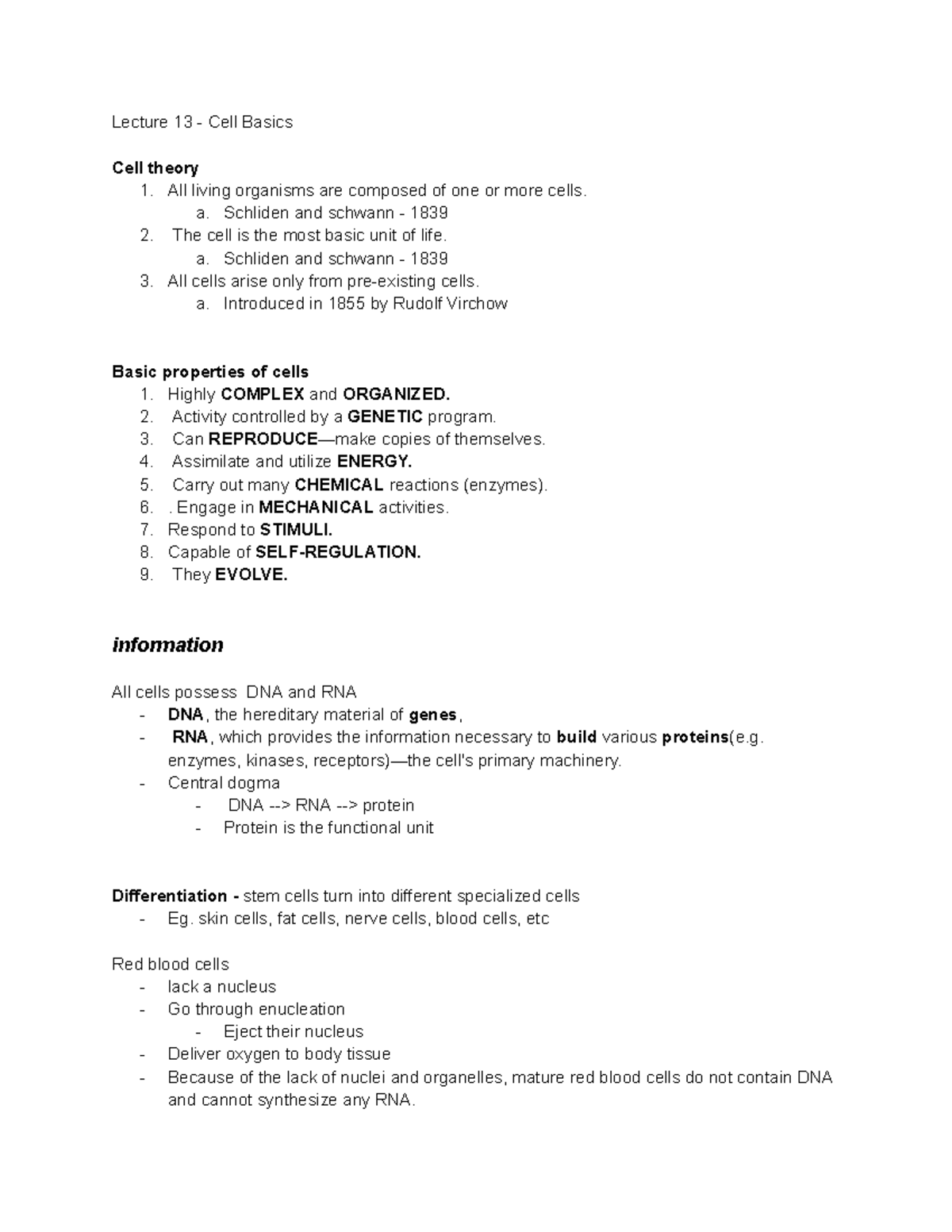Lecture 13 - Cell Basics - Lecture 13 - Cell Basics Cell theory 1. All ...