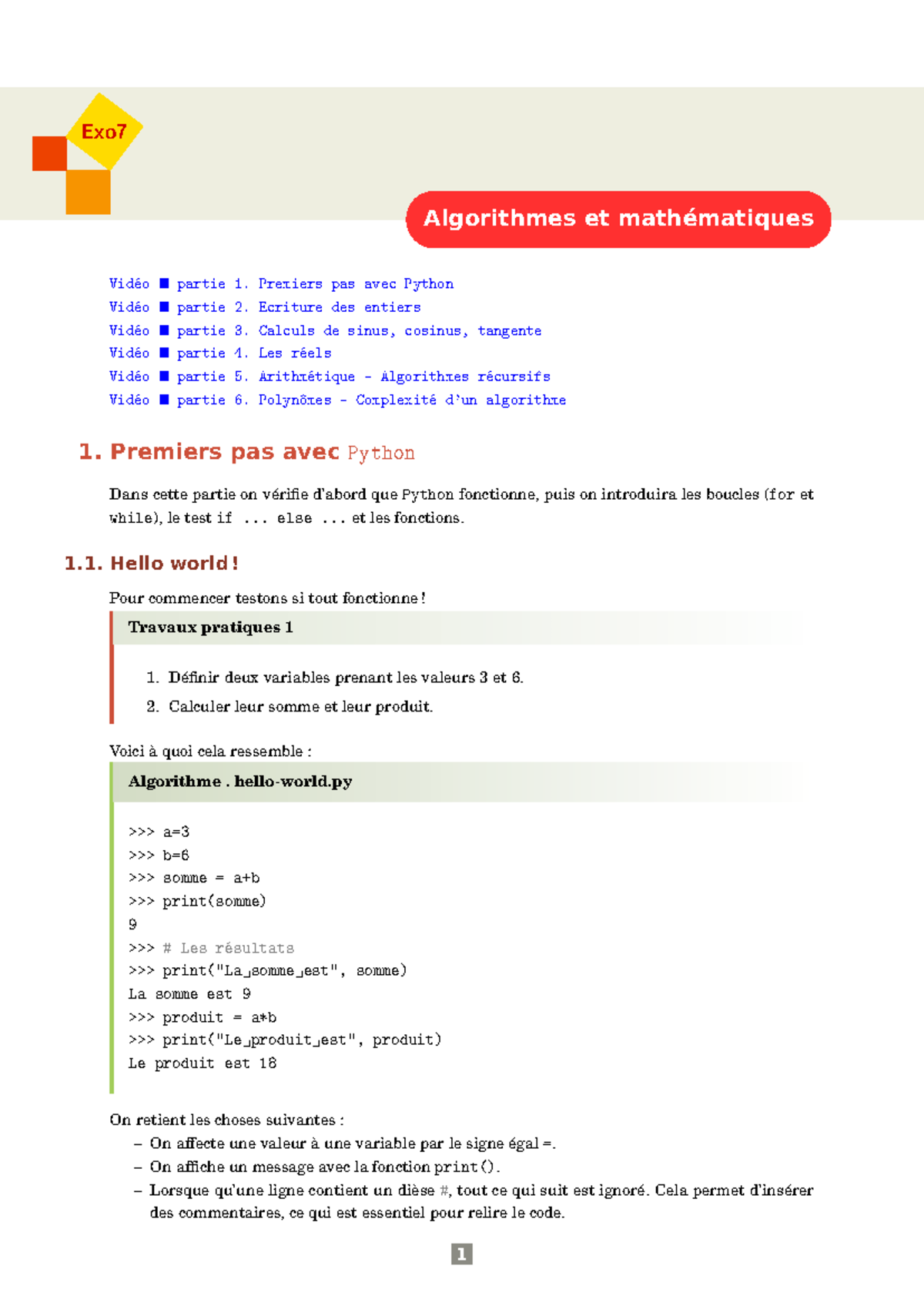 Chapitre algorithmique : Introduction à Python et algorithmes de base ...
