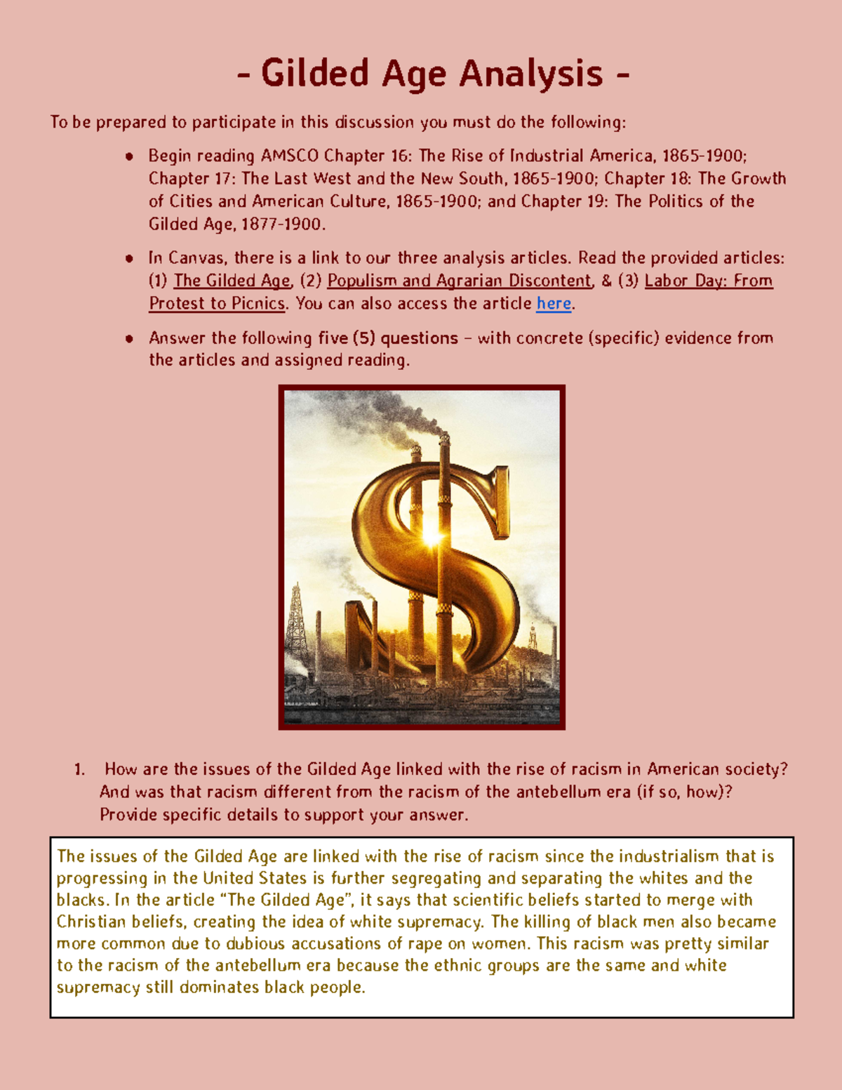 History The Gilded Age Analysis Questions - Gilded Age Analysis - To be ...