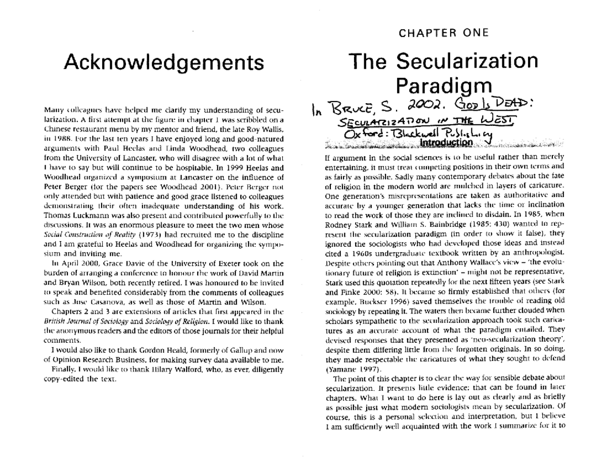 Secularization Paradigm Overview: Insights from Bruce 2000 - Studocu