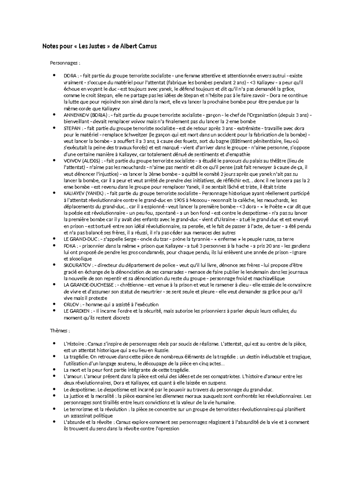 Les Justes (ALC 101) : Résumé des Personnages et Thèmes Principaux ...