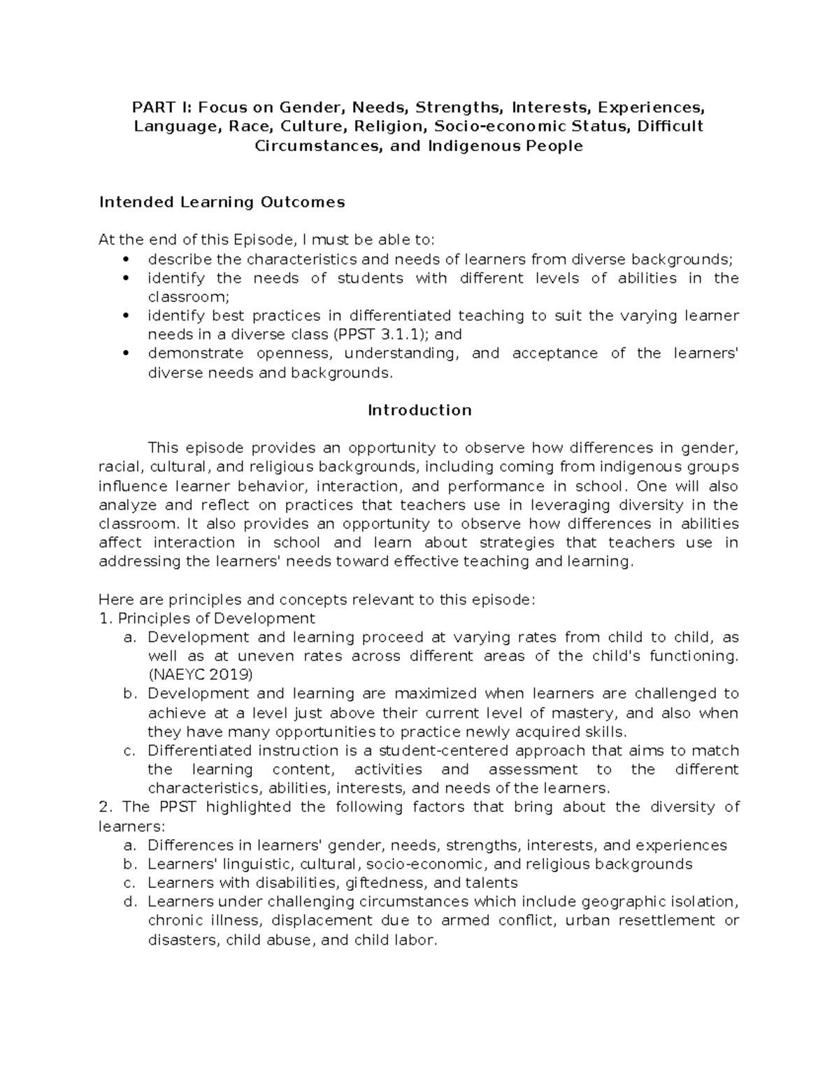 EDFS 21: Understanding Diversity in Learners and Effective Teaching ...