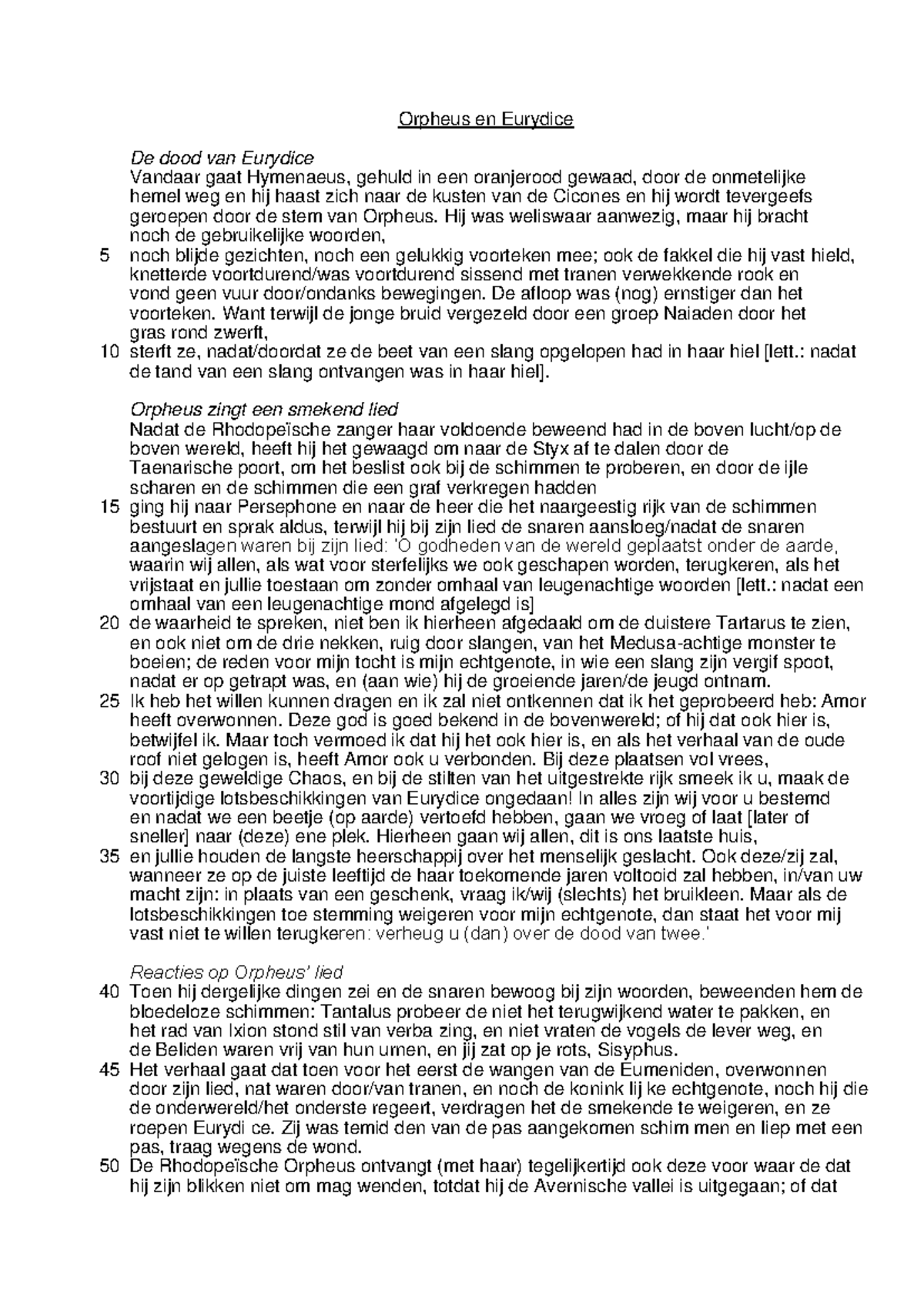 Orpheus en Eurydice: Vertaling van de Dood van Eurydice - Studeersnel