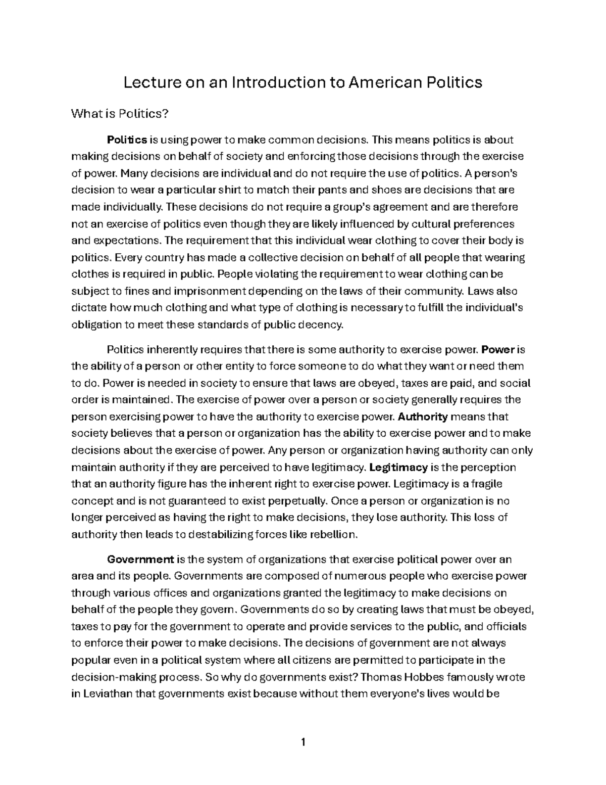 Lecture on American Politics: Understanding Political Systems (POL 101 ...