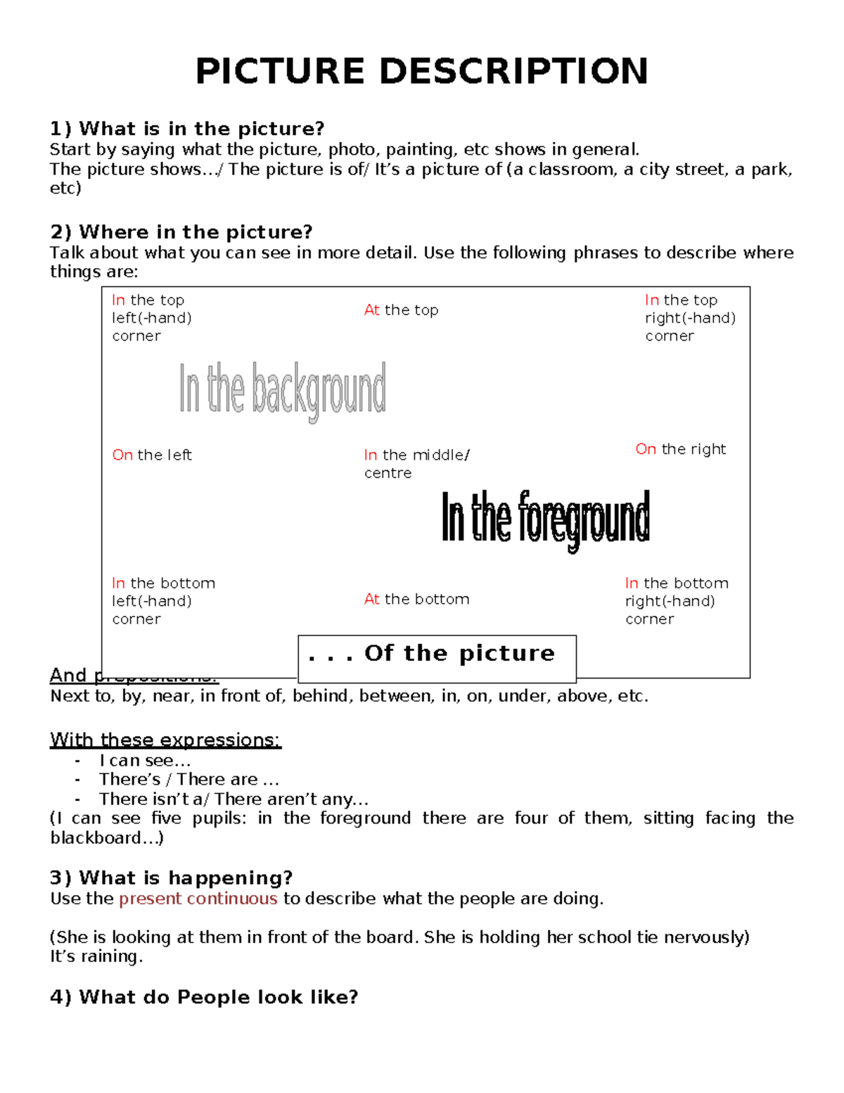 How to Describe a Picture: Vocabulary Guide CLT 83587 - Studocu