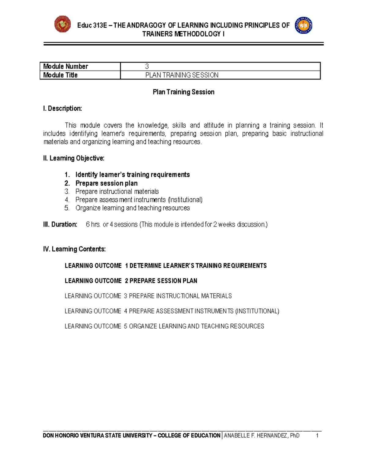 Module 3.1: Planning Effective Training Sessions - Trainer's Methodology I - Studocu