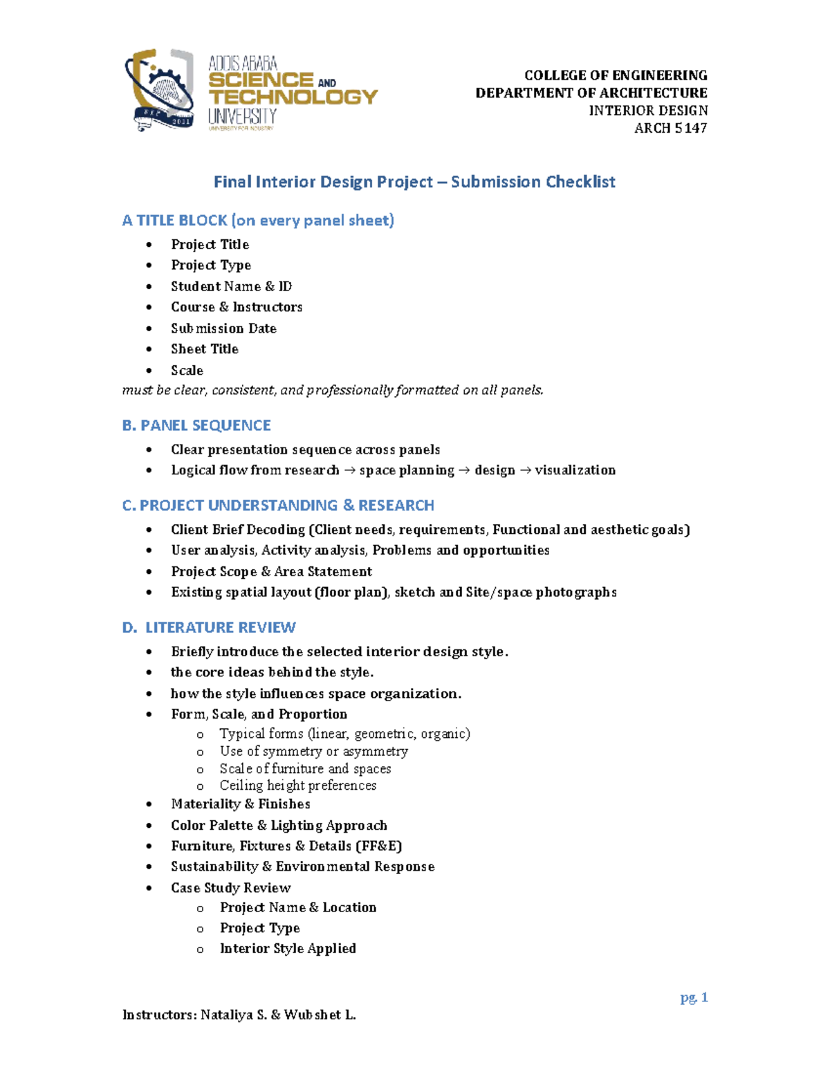 ARCH 5147 Final Interior Design Project Submission Checklist - Studocu