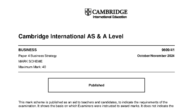 Cambridge International AS A Level BUSINESS 9609 Paper 4 Strategy 2024 ...