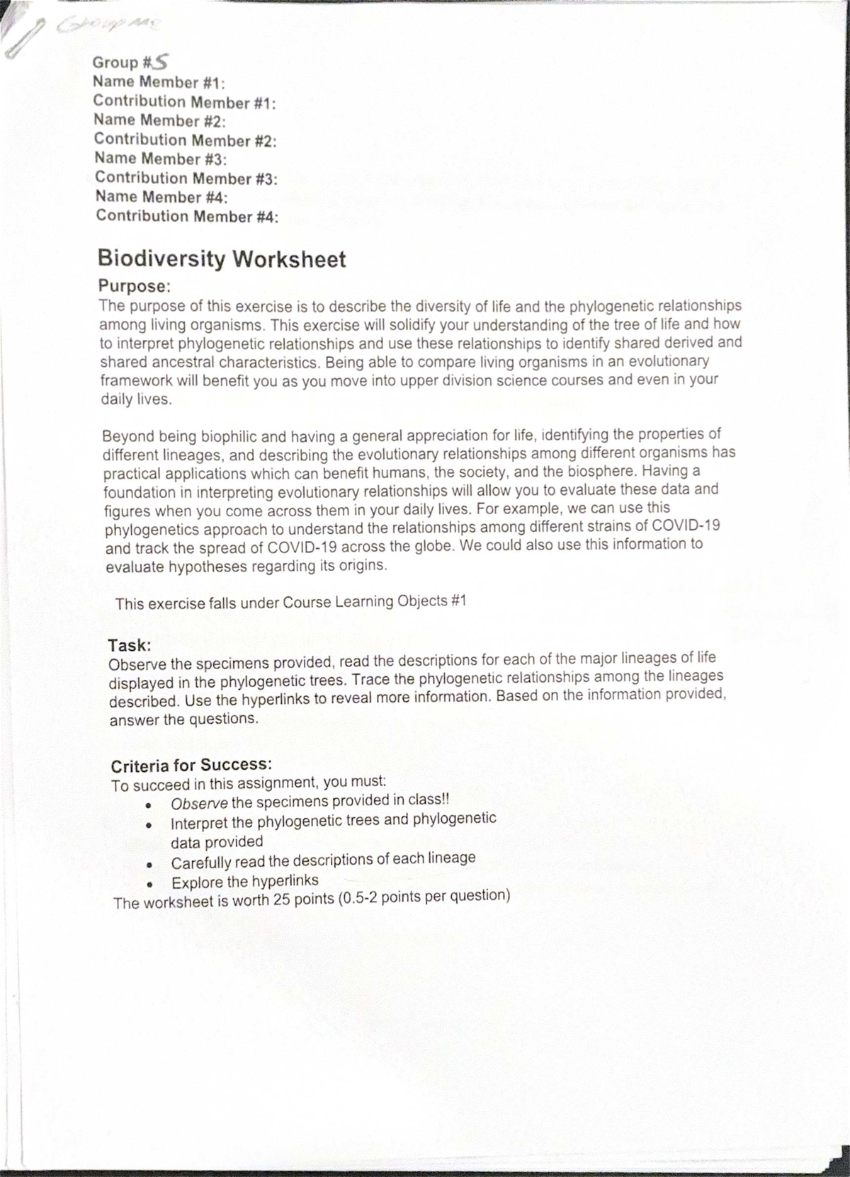 Biodiversity Worksheet: Understanding Phylogenetic Relationships - Studocu