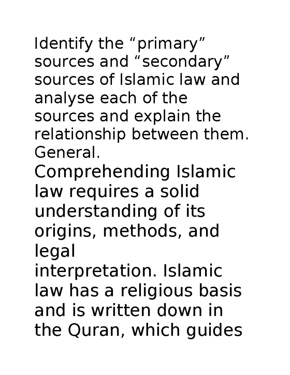 QTI- ZNI- KHS: Analyzing Primary Sources of Islamic Law - Studocu