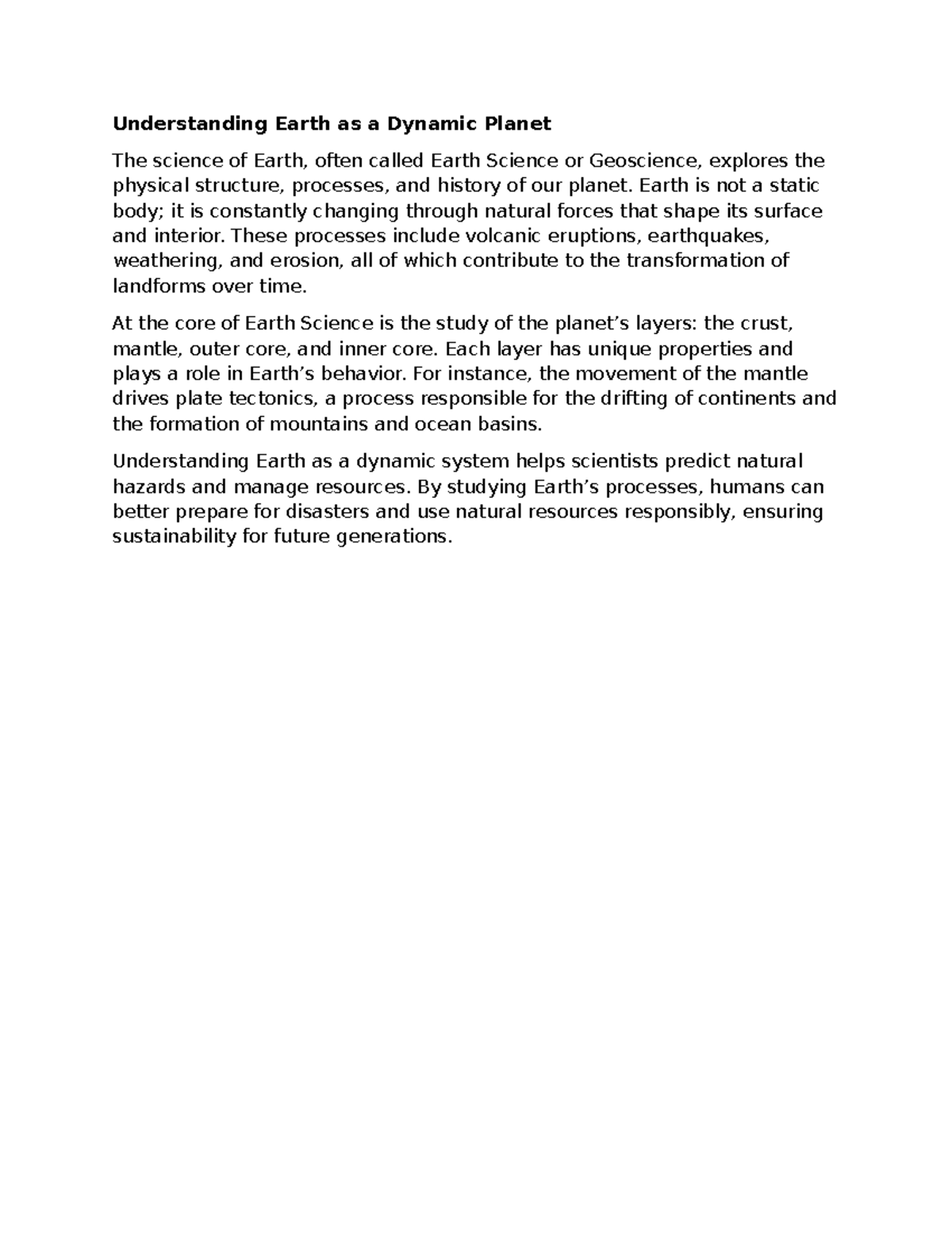 Understanding Earth Science: A Dynamic Planet Overview - Studocu