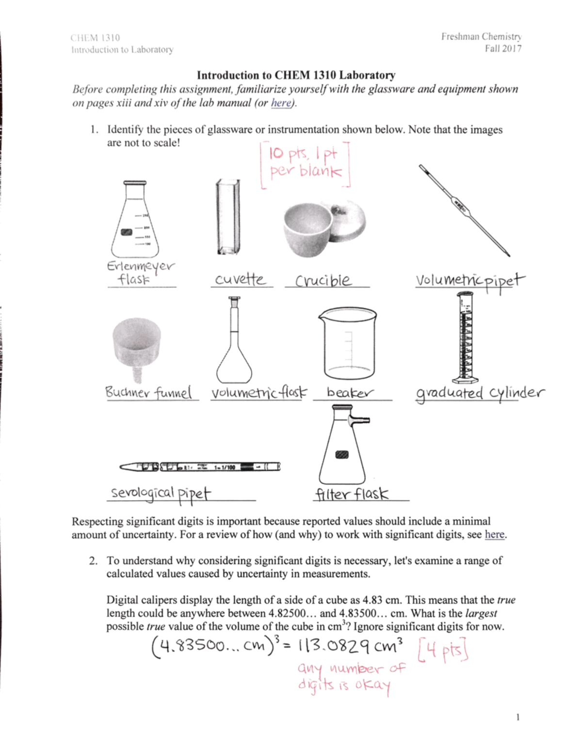 CHEM 1310 Freshman Chemistry Lab Introduction & Key Concepts - Fall ...