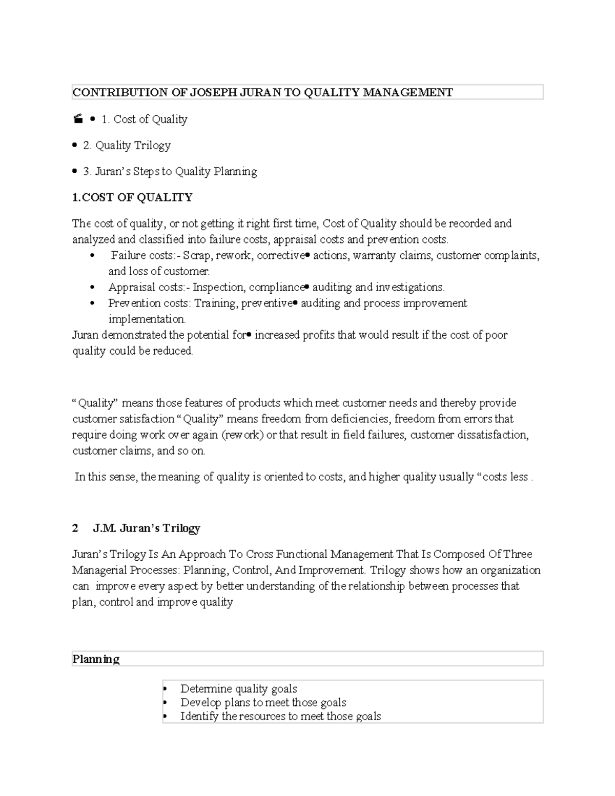 Lecture 3: Contributions of Joseph Juran to Quality Management - Studocu