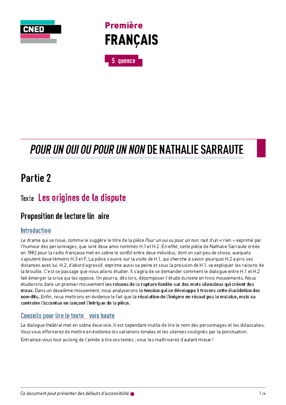 Cned Première Français Séquence 2 : Les Origines de la Dispute dans ...