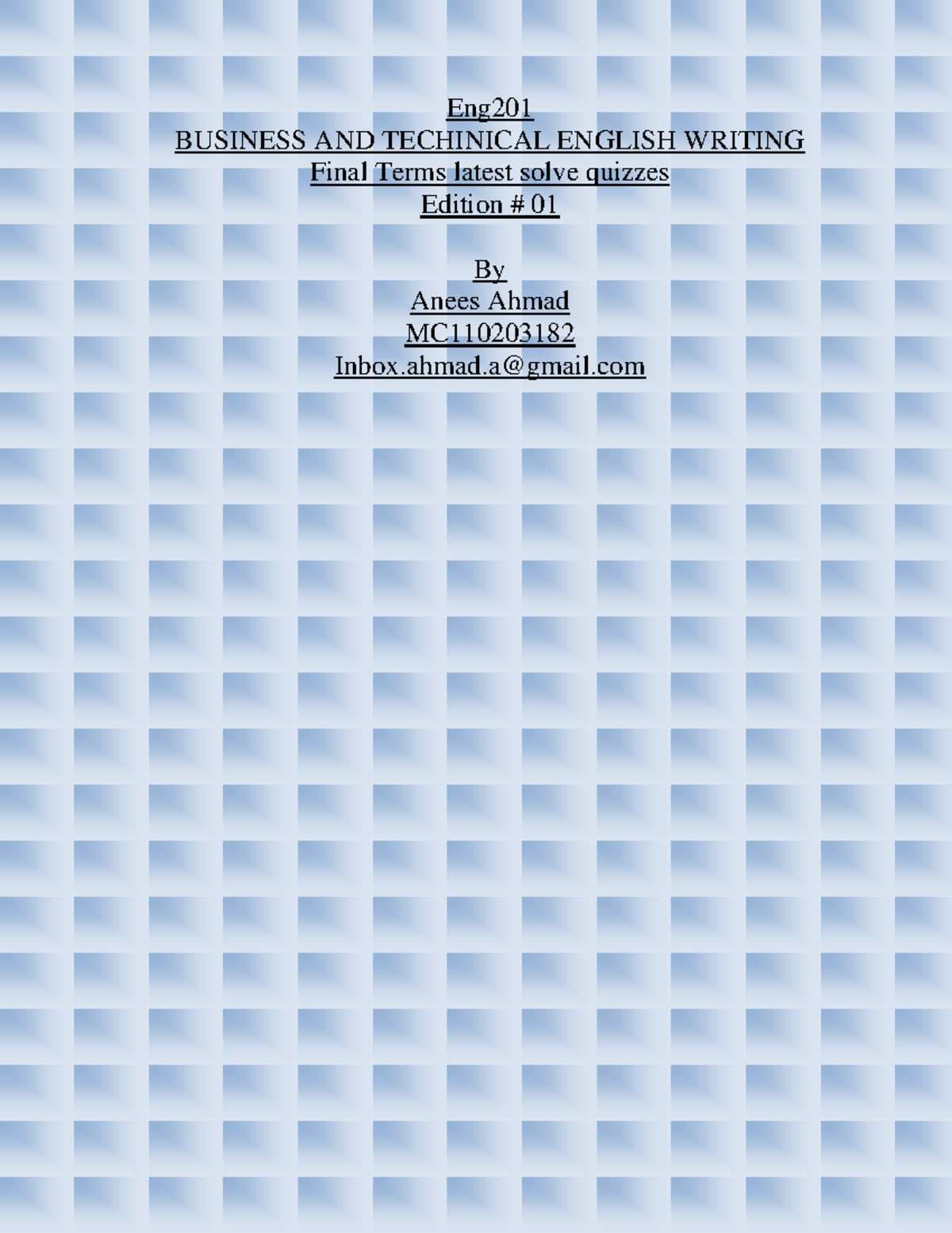 Final Term Past Papers: Business and Technical English Writing - Studocu