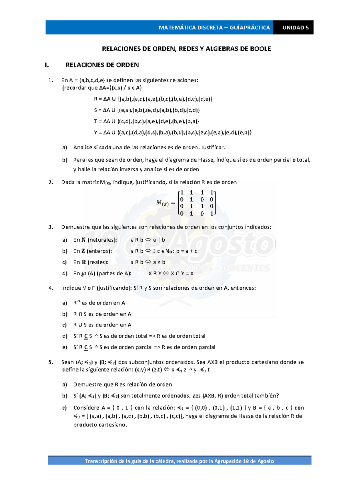 Matemática Discreta - Guía Práctica Unidad 5: Relaciones, Redes y ...