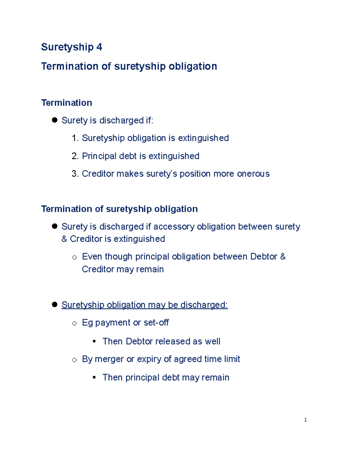 Suretyship Lecture Notes 4 - Suretyship 4 Termination of suretyship ...