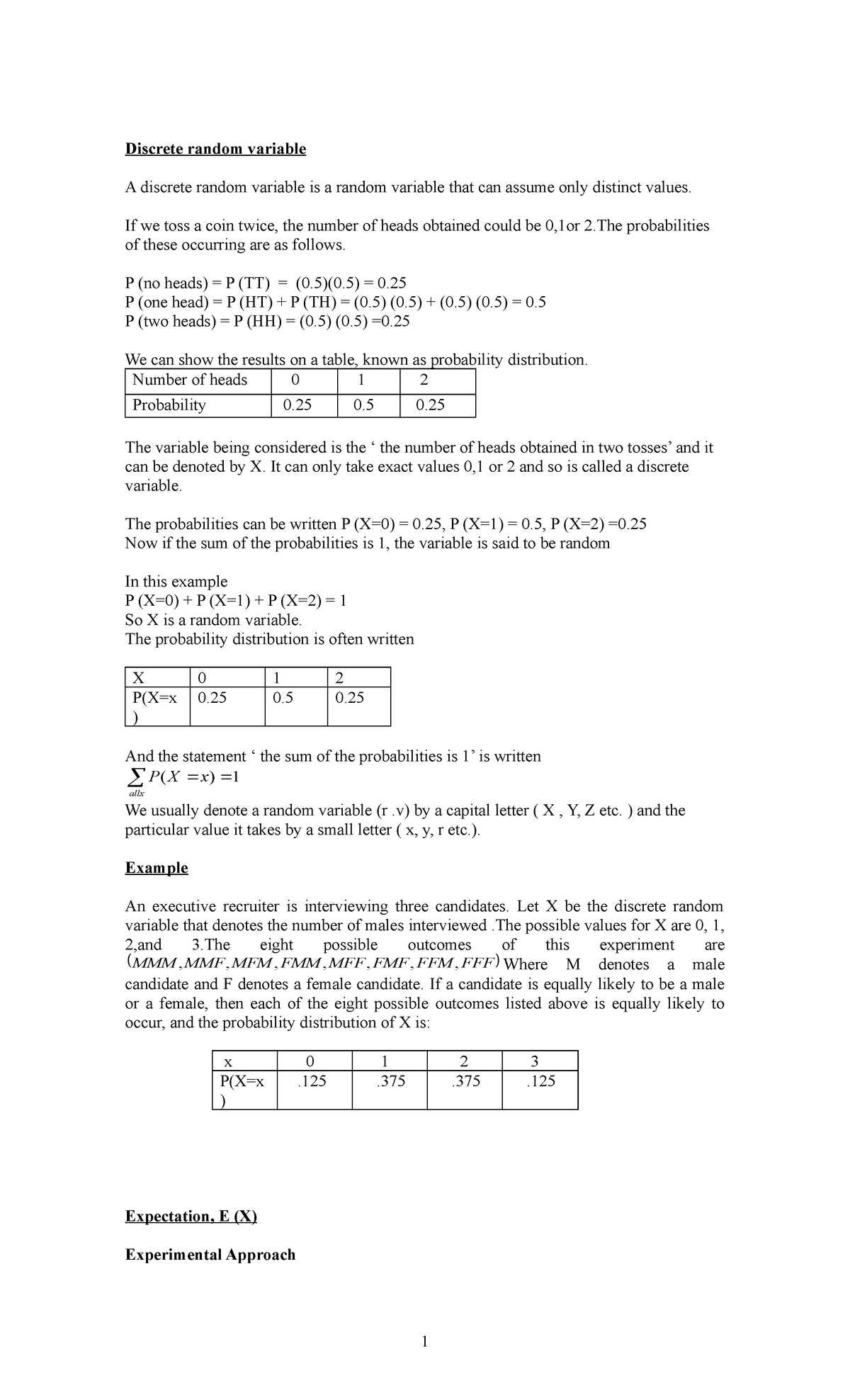 BS UNIT 2 Note # 3 - Lecture notes 2 - Discrete random variable A ...