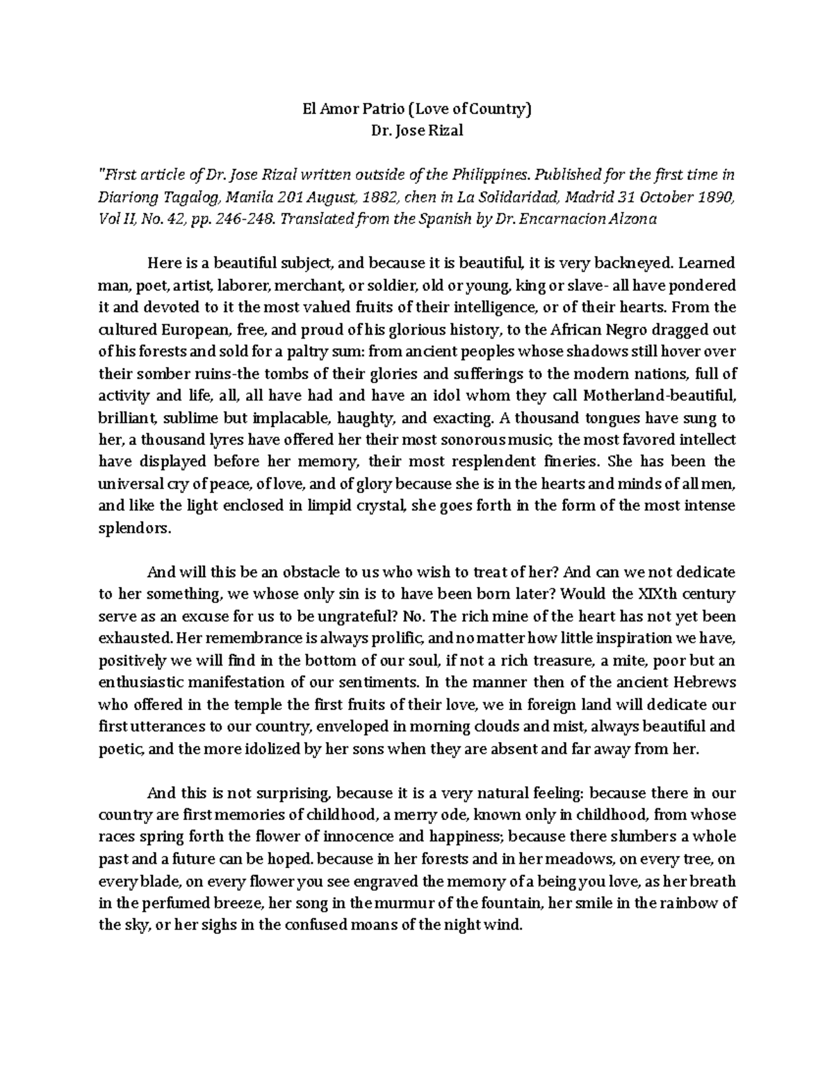 El Amor Patrio (Love of Country) - Analysis and Key Themes - Studocu