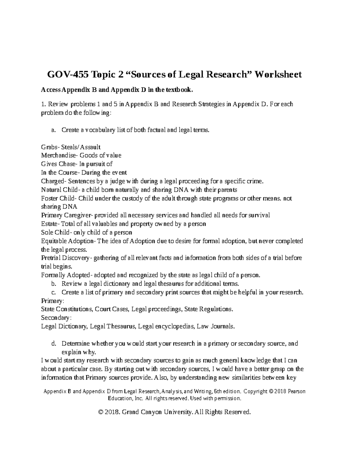 GOV-455 Topic 2 Legal Research Sources Worksheet (Aug 2018) - Studocu
