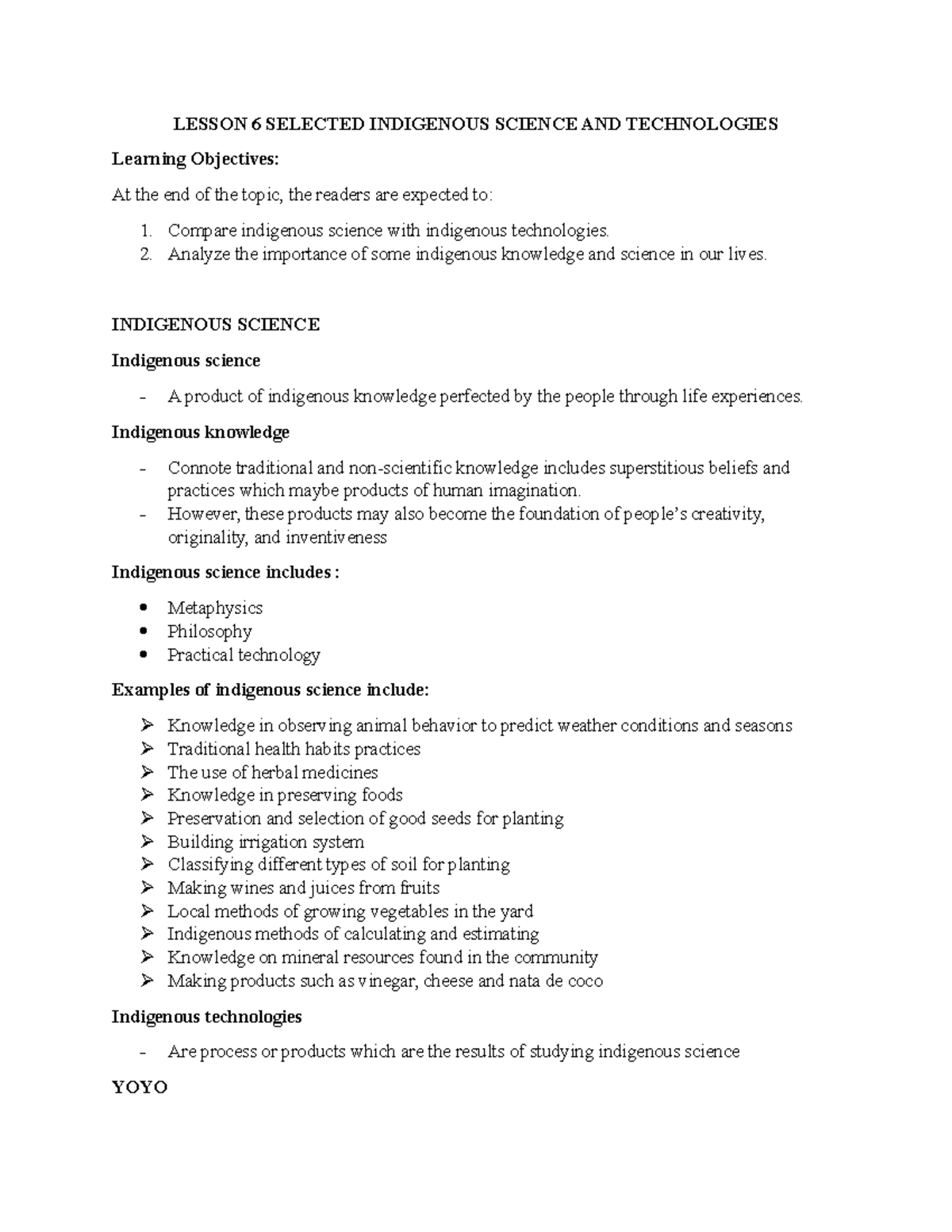 Lesson 6 Selected Indigenous Science AND Technologies - Business ...