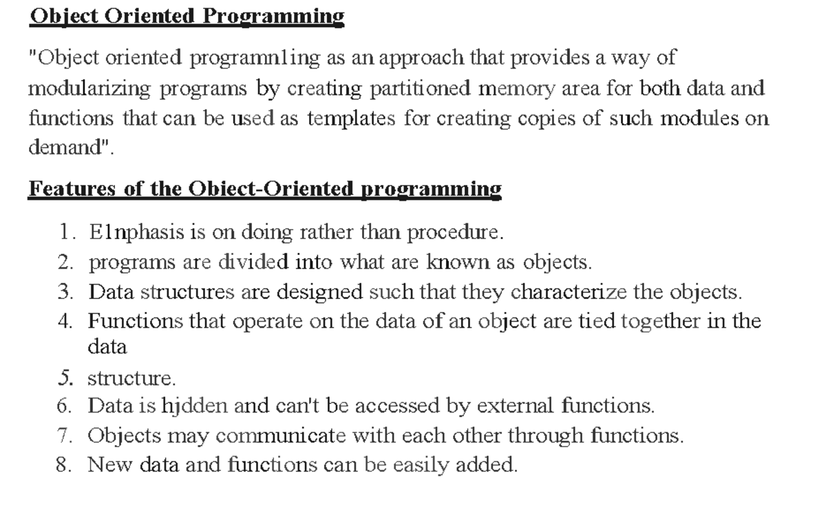 Object Oriented Programming Concepts - Unit 1 Notes - Studocu