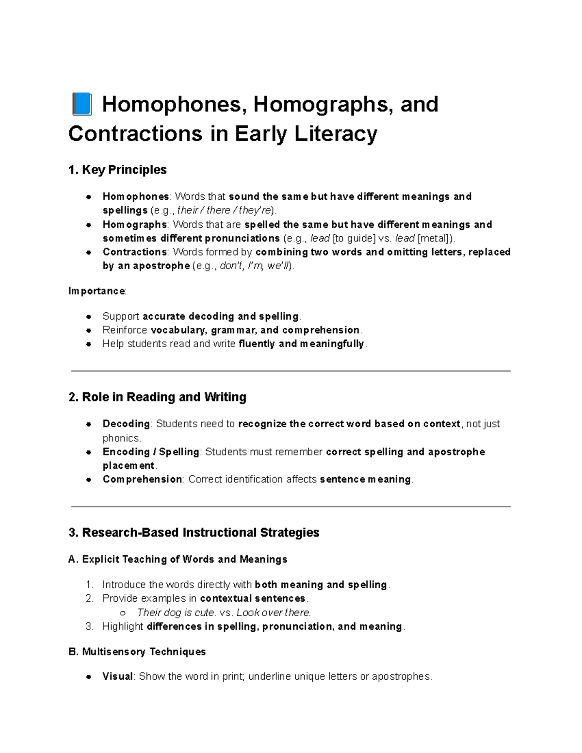Homophones, Homographs, and Contractions: Strategies for Early Literacy ...