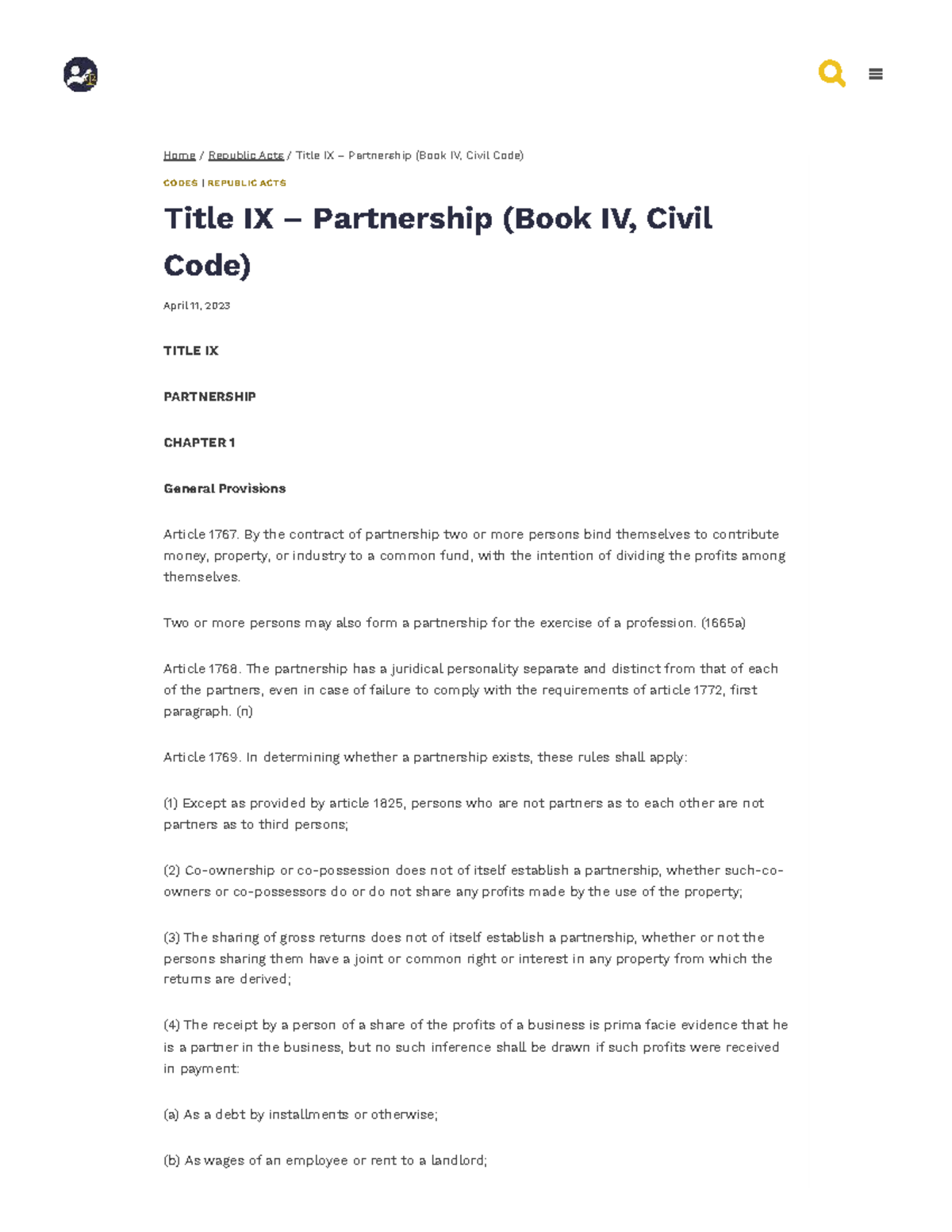Title IX – Partnership Overview (Book IV, Civil Code) - Legal Resource ...