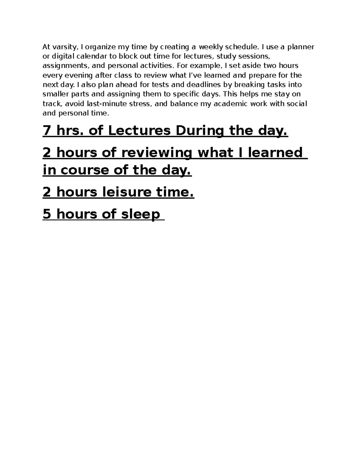 Time Management Strategies for Academic Success: A Weekly Schedule ...
