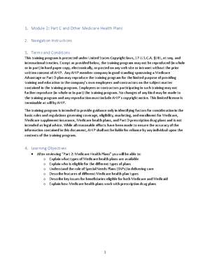 Module 2 Test Score 100 - Part C and Other Medicare Health Plans all ...