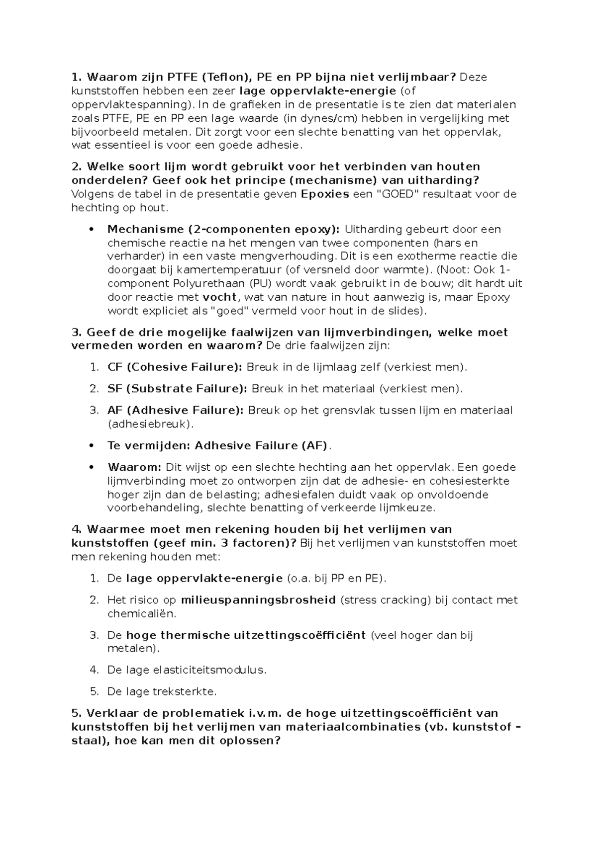 Vragen over Lijmverbindingen en Kunststoffen - PTFE, PE, PP, en ...