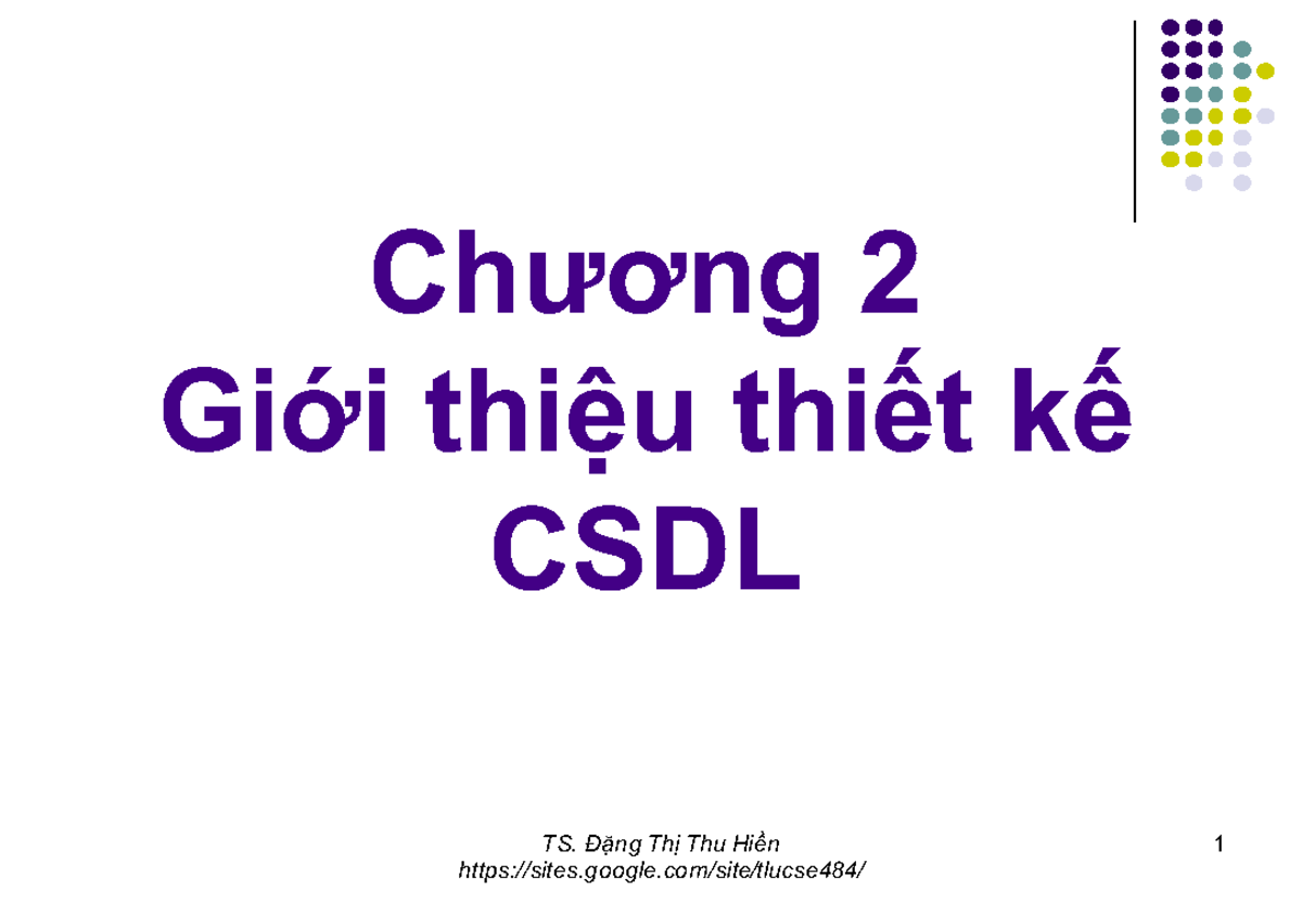 BGcsdl Ch2 - Thiết kế CSDL và Mô hình ER - Studocu