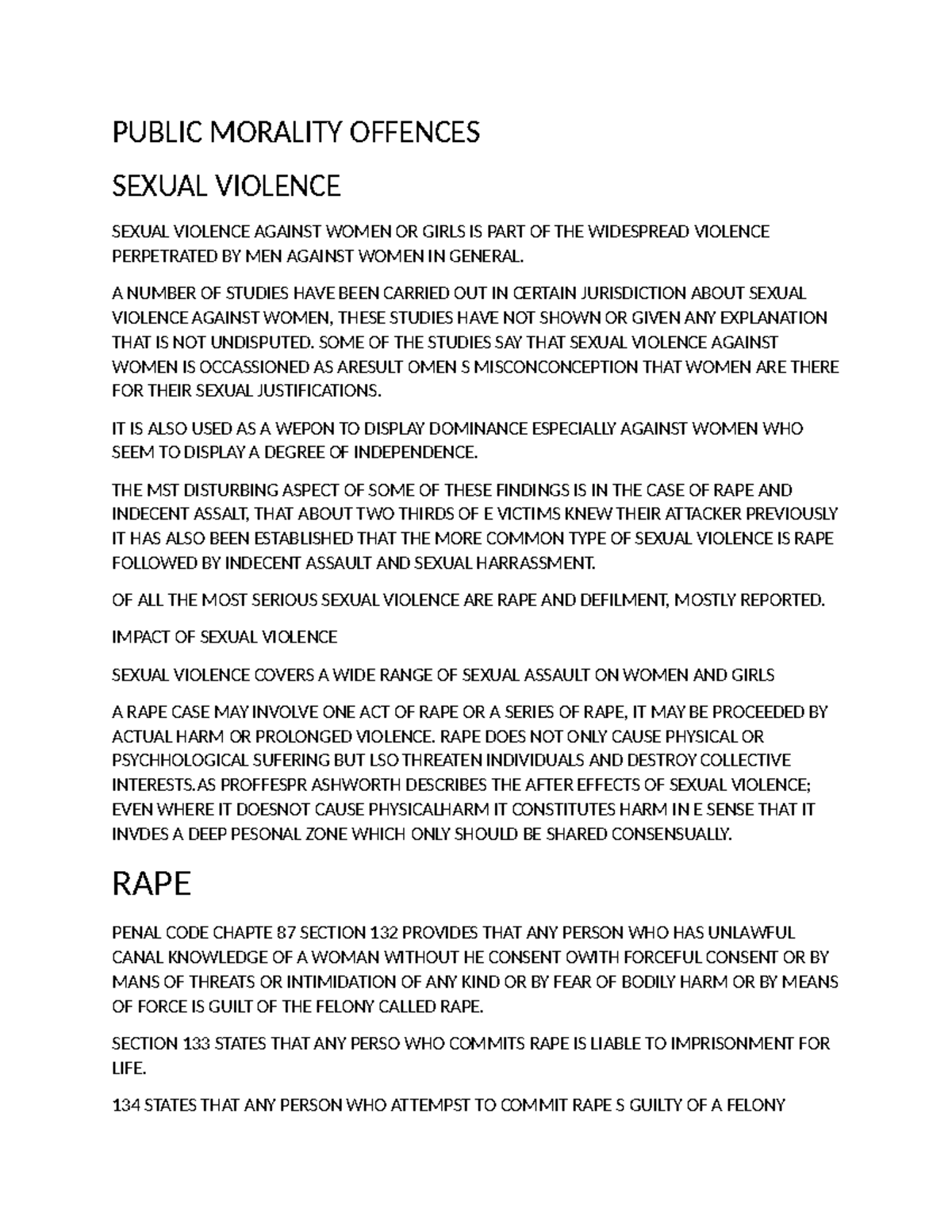 Public Morality Offences - PUBLIC MORALITY OFFENCES SEXUAL VIOLENCE ...