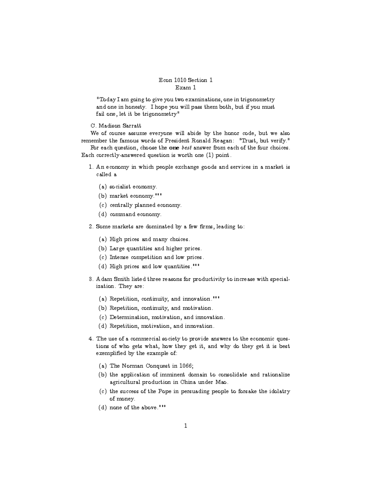Econ 1010 Section 1: Macro Exam 1 Study Guide and Practice Questions ...