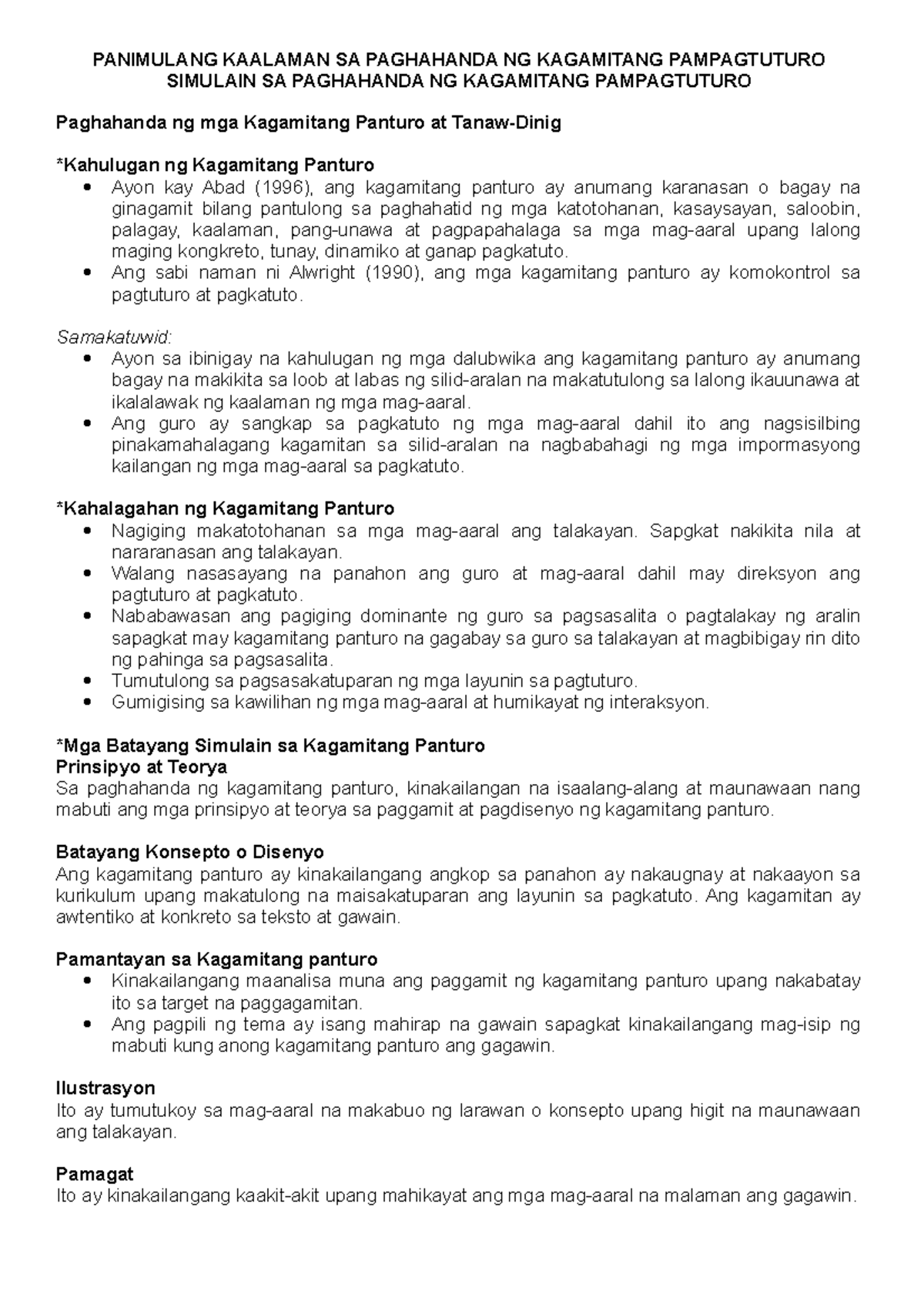 Kagamitan sa Pagtuturo: Mga Batayan at Prinsipyo ng Paghahanda - Studocu