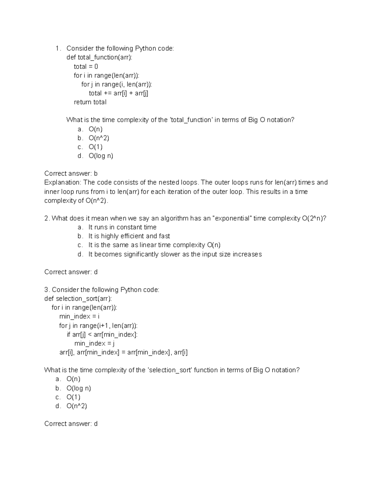 Assignment 1 - Time Complexity Analysis in Python Code - Studocu