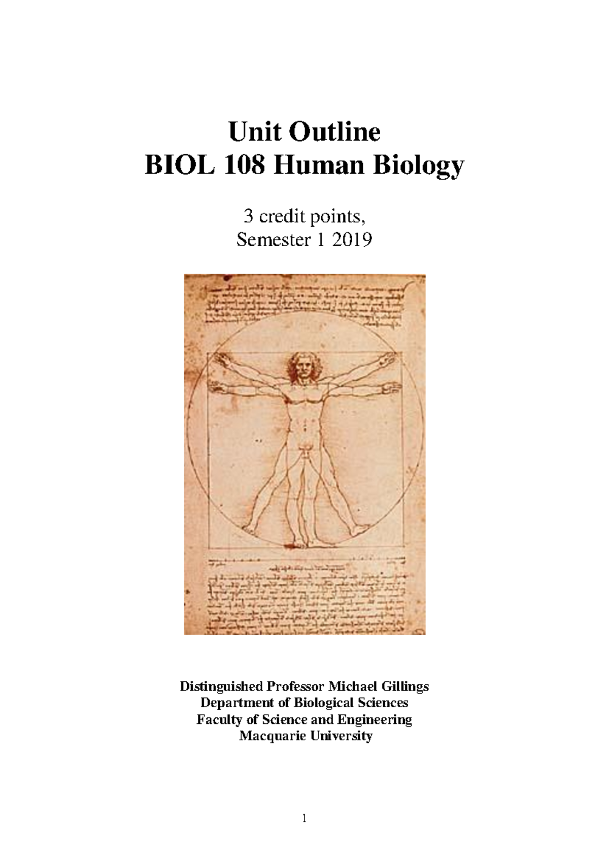 Biol108 unit outline 19 - Unit Outline BIOL 108 Human Biology 3 credit ...