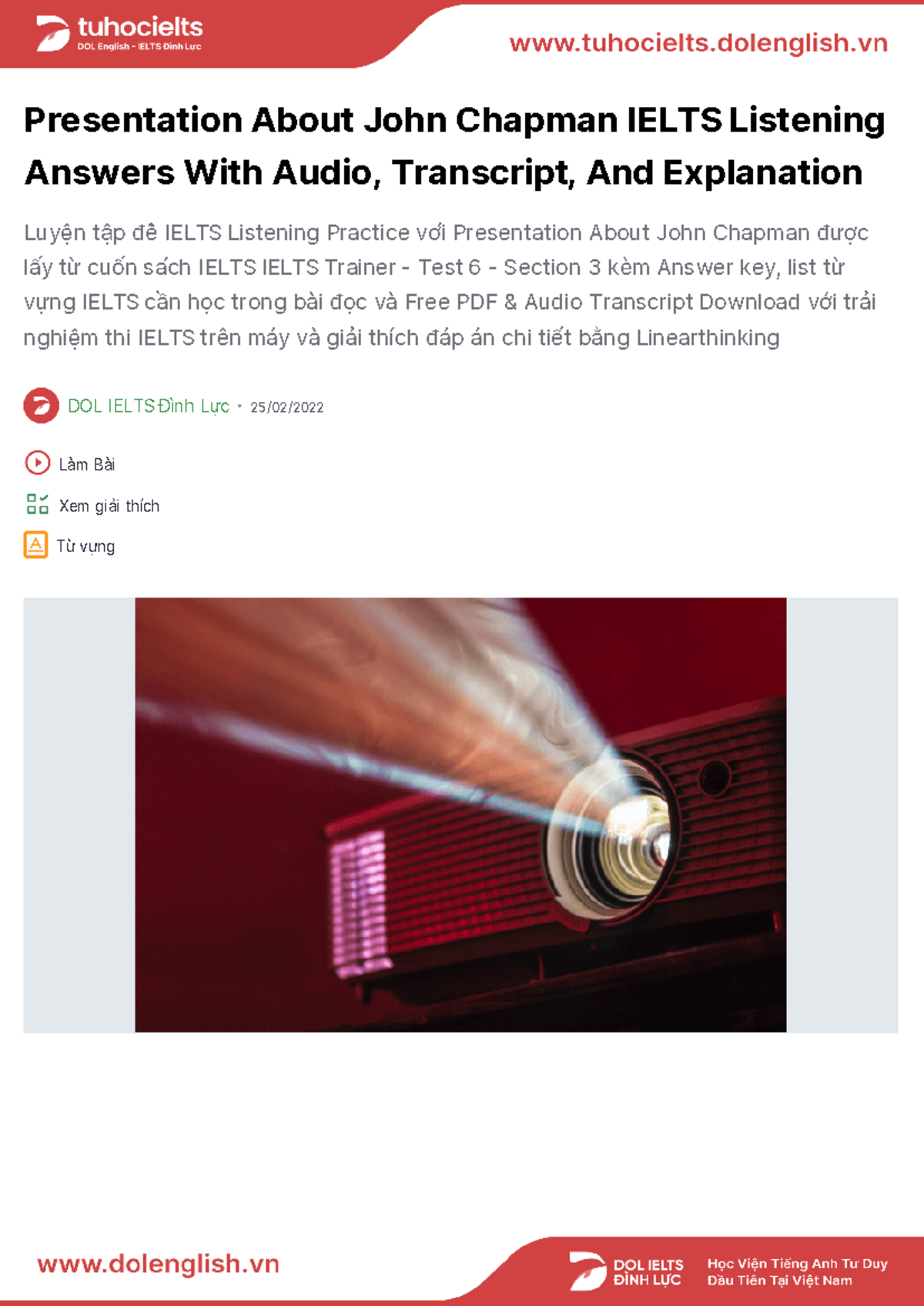 Presentation on John Chapman: IELTS Listening Test 6 Insights - Studocu