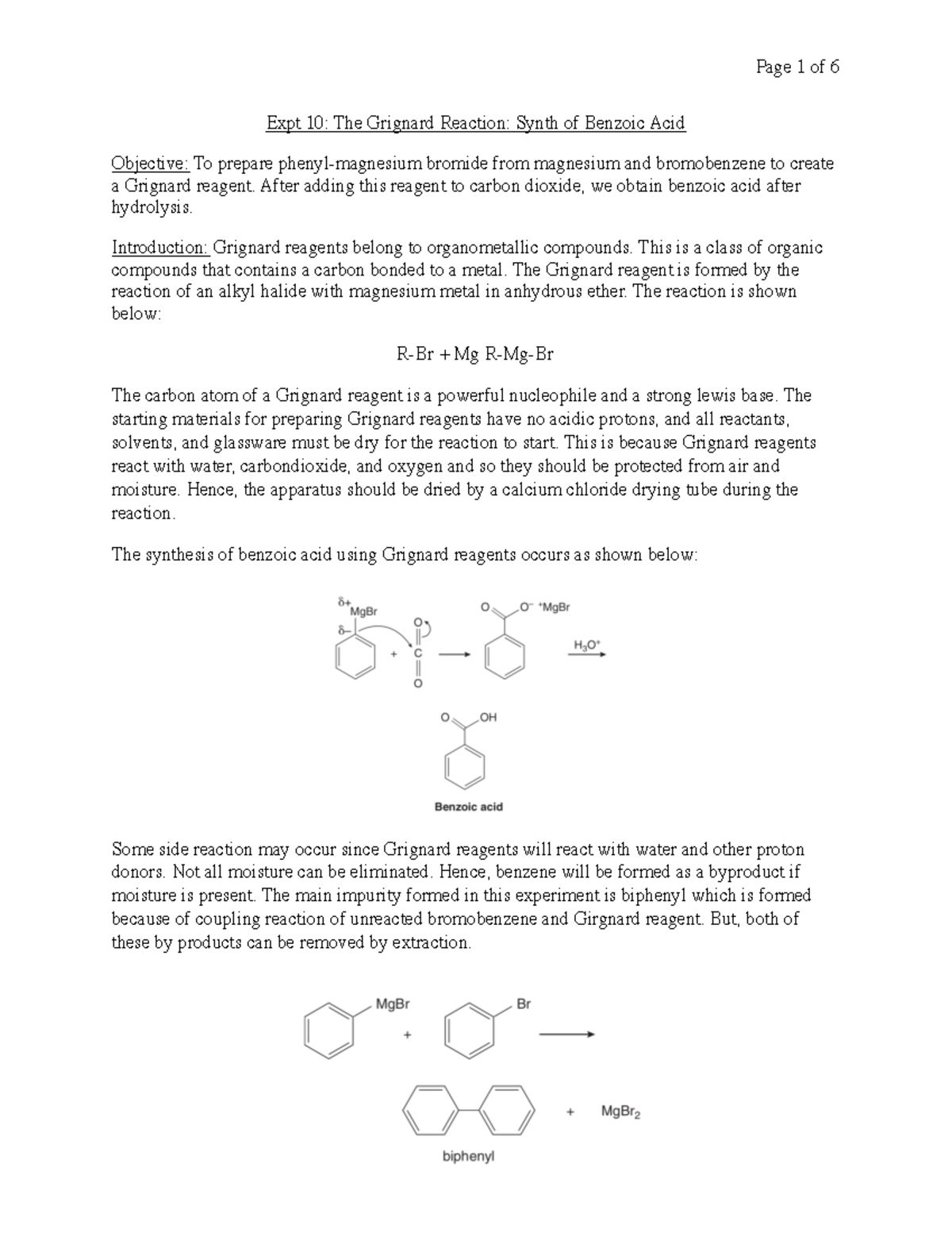 The grignard reaction - Lab report - Expt 10: The Grignard Reaction: Synth of Benzoic Acid - Studocu