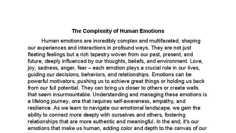 Understanding the Complexity of Human Emotions - Studocu