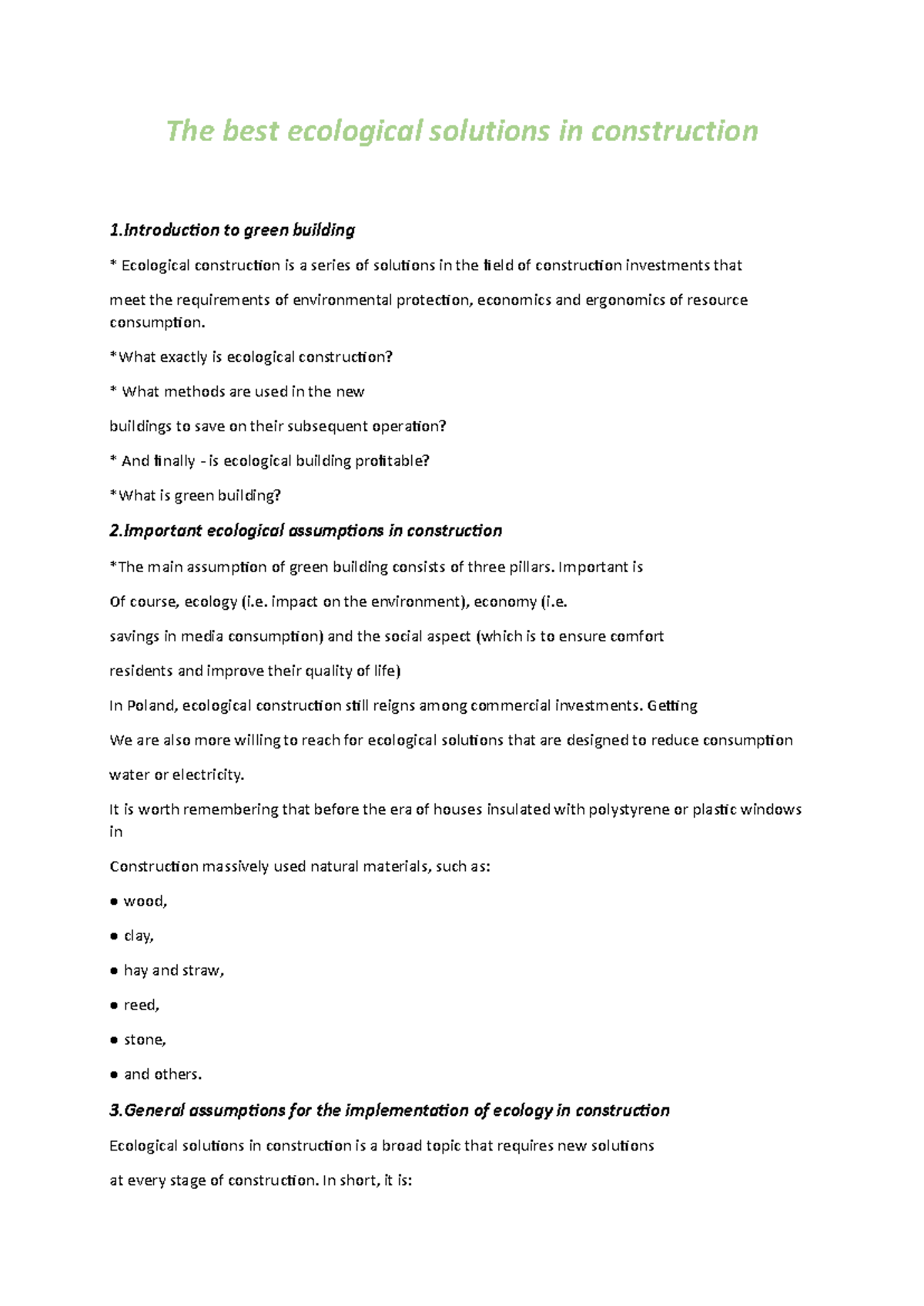 The best ecological solutions in construction wersja po ang - The best ...