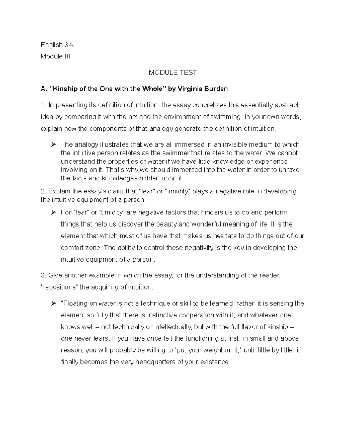 English 3A Module III: Analytical Test on Intuition and Youth Essays ...