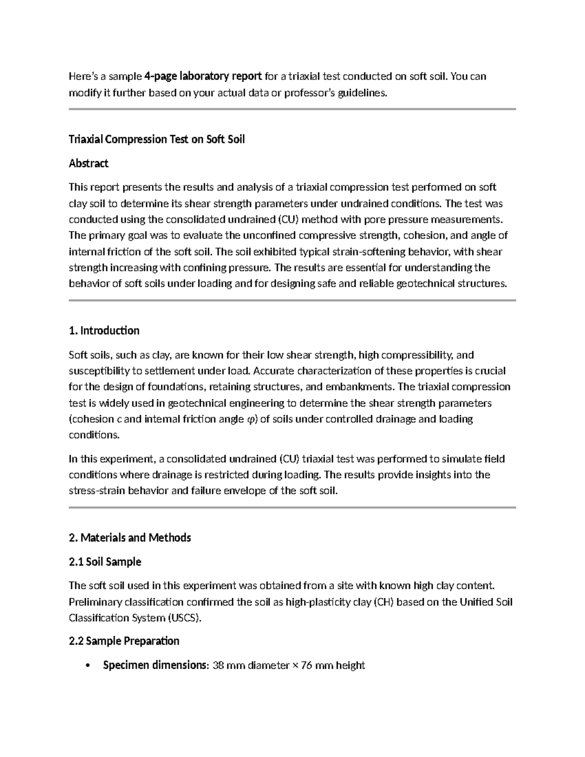 Triaxial Compression Test Report on Soft Soil (213 - NICE) - Studocu