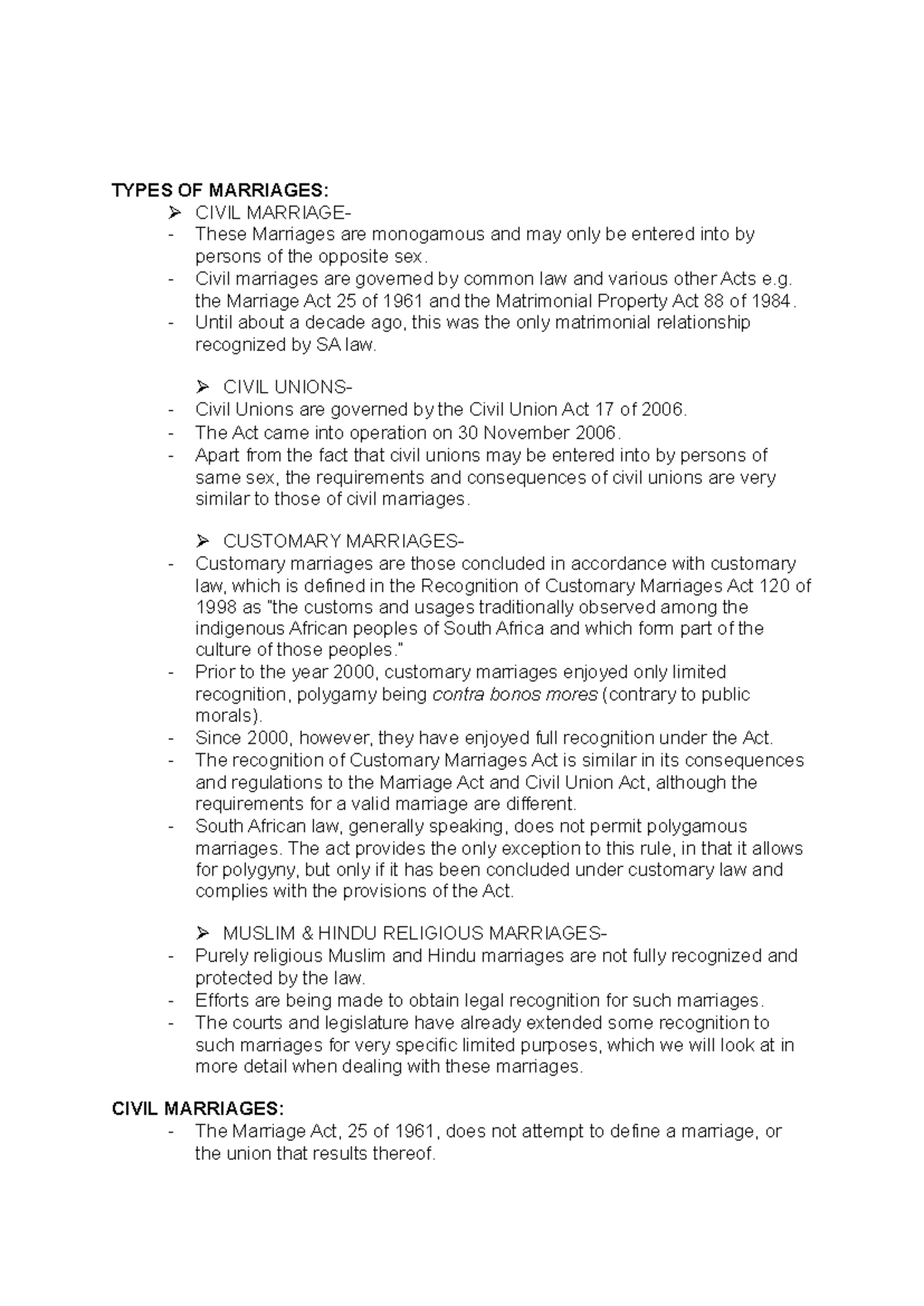 CIVIL MARRIAGE REQUIREMENTS UNDER SA LAW: A DETAILED STUDY - Studocu